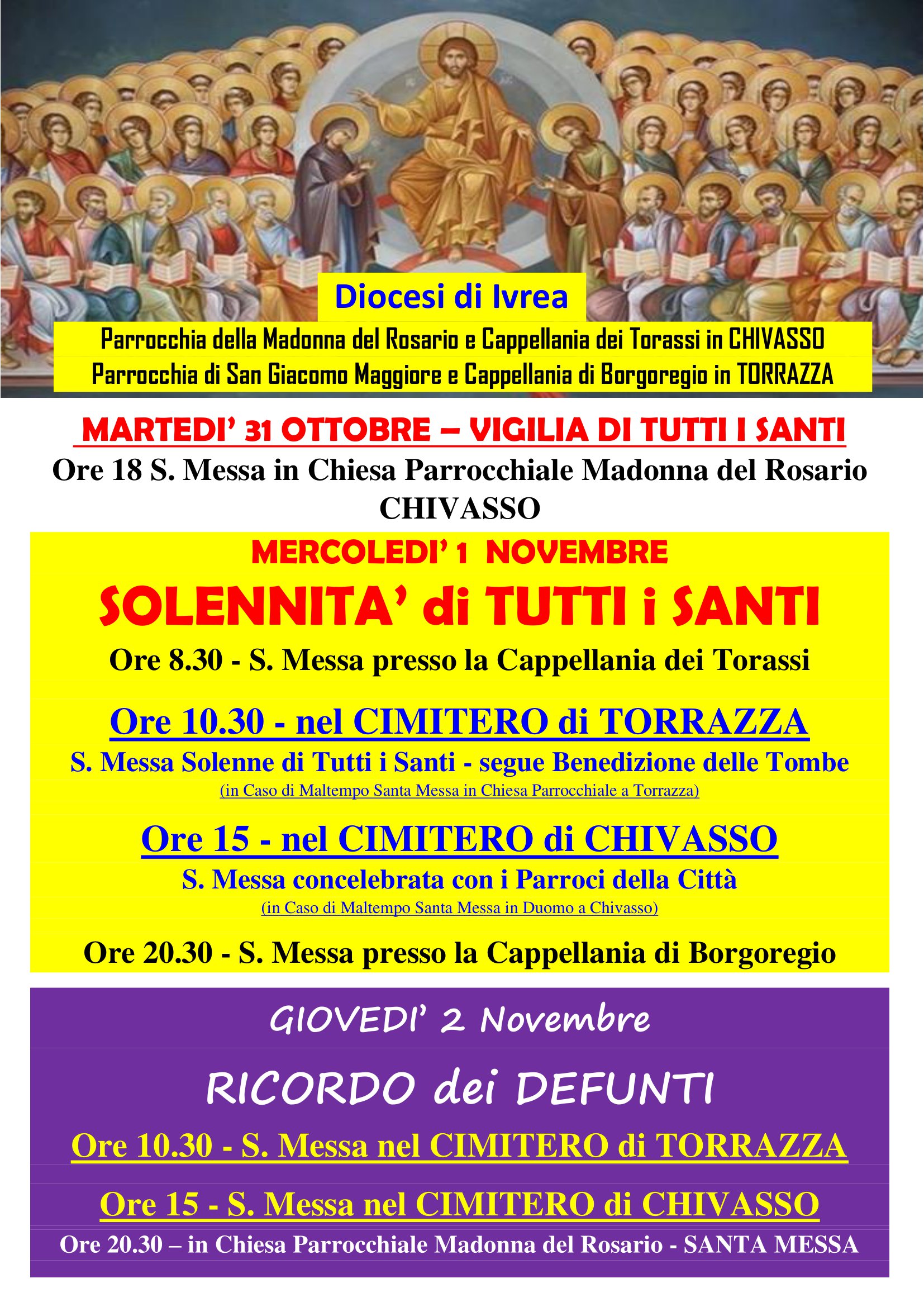 SOLENNITA’ di TUTTI i Santi 2023 – Diocesi di Ivrea – Parrocchie